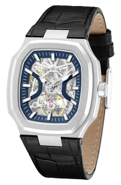 KENNETH COLE Automatic Leather Strap Watch