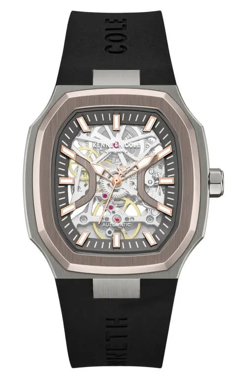 KENNETH COLE Automatic Leather Strap Watch - Black
