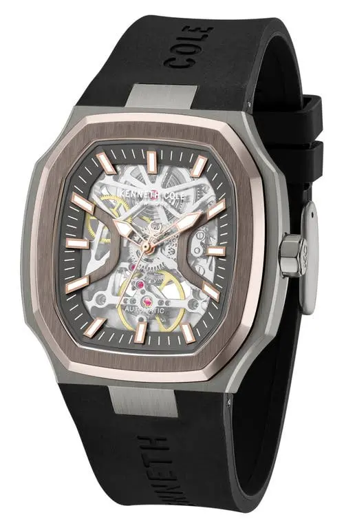 KENNETH COLE Automatic Leather Strap Watch