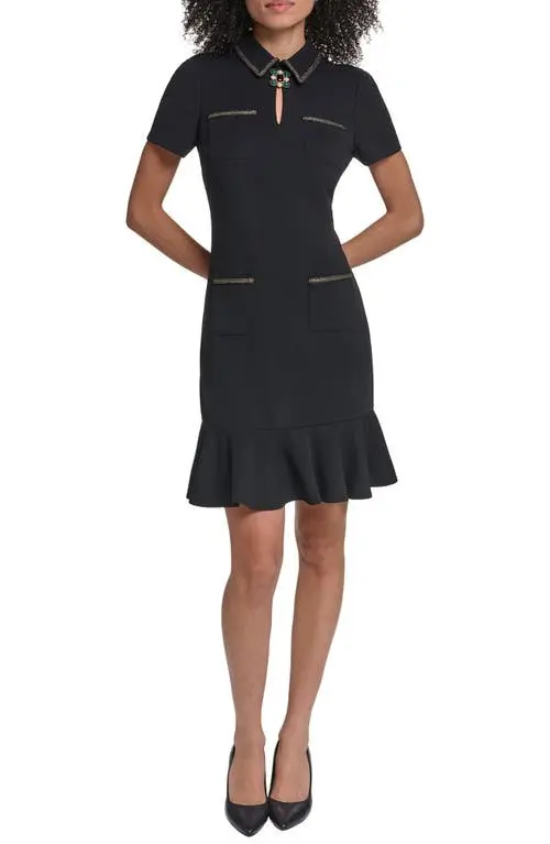 Karl Lagerfeld Paris Scuba Crepe Ruffle Sheath Dress - Black