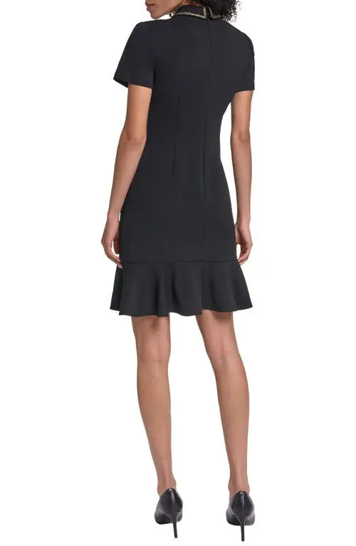 Karl Lagerfeld Paris Scuba Crepe Ruffle Sheath Dress