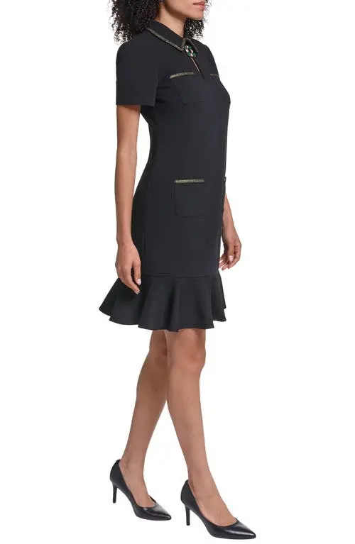 Karl Lagerfeld Paris Scuba Crepe Ruffle Sheath Dress