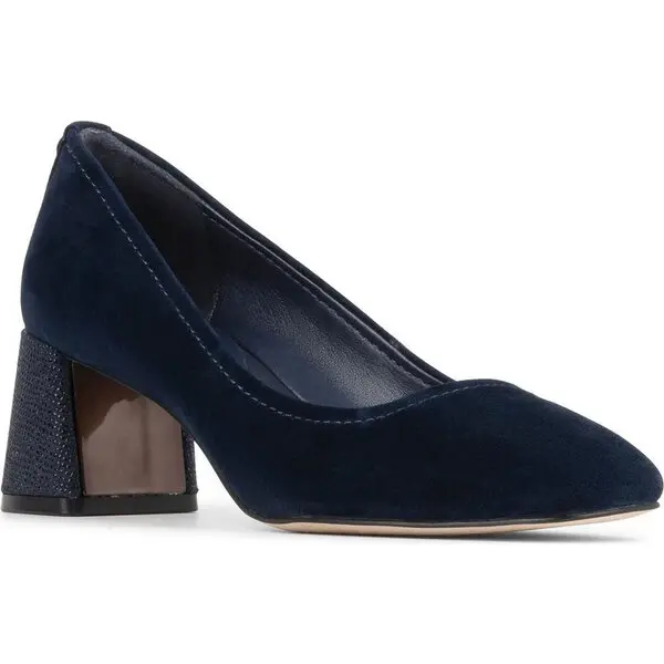 DONALD PLINER Delite Pump With Embossed Block Heel - Navy