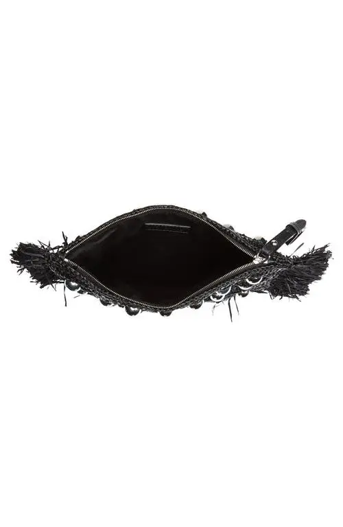 Rabanne Bead Embellished Woven Raffia Pouch Wristlet