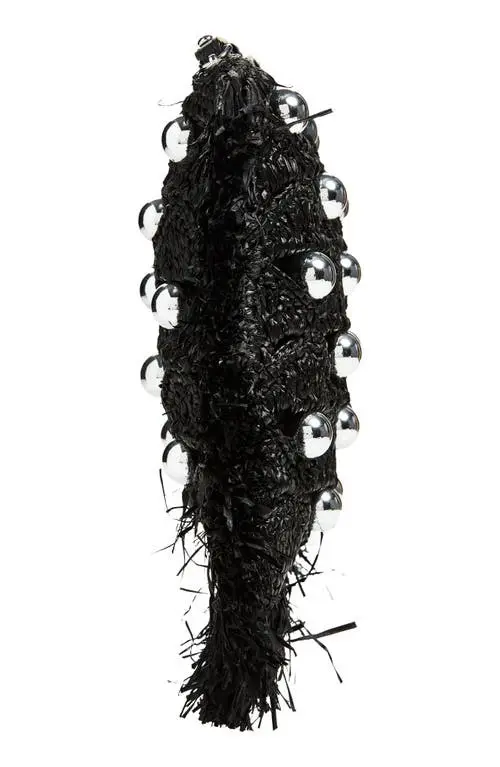 Rabanne Bead Embellished Woven Raffia Pouch Wristlet