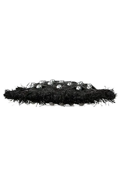 Rabanne Bead Embellished Woven Raffia Pouch Wristlet