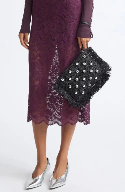 Rabanne Beaded Raffia Pouch Wristlet