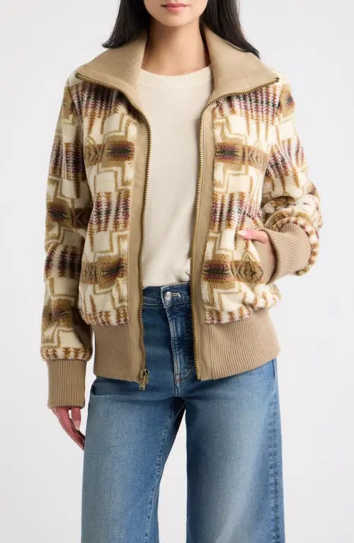 Pendleton Foxglove Fleece Bomber Jacket - Tan/ivory Harding