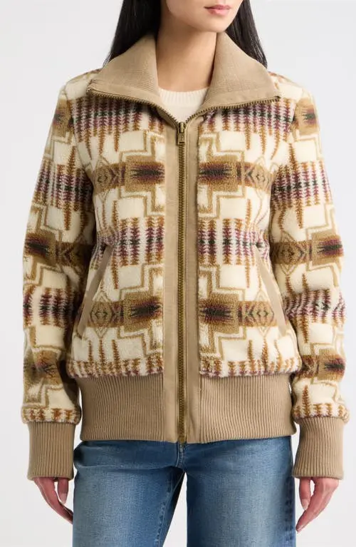Pendleton Foxglove Fleece Bomber Jacket - Tan/ivory Harding