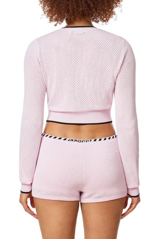 L/AB C/O OFF-WHITE Cropped Mesh Cardigan With Logo