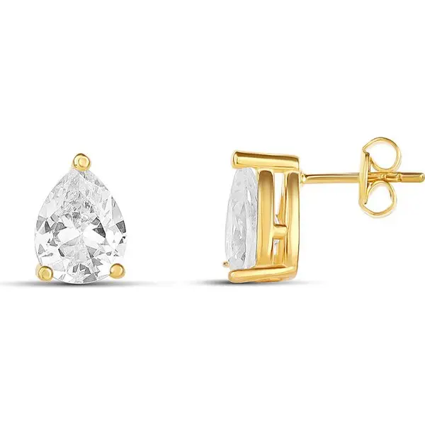 SHYMI Pear Shape Prong Set Stud Earrings - Gold