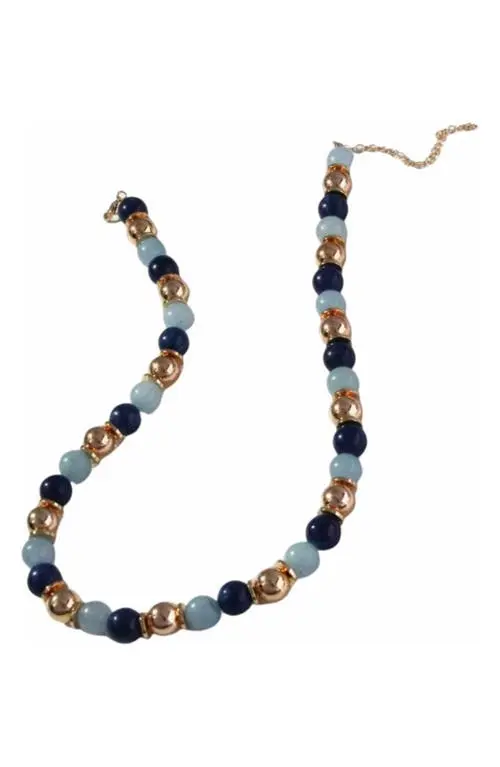 MACRAE & CO. Gilded Beaded Necklace With Earthy Stones - Blue