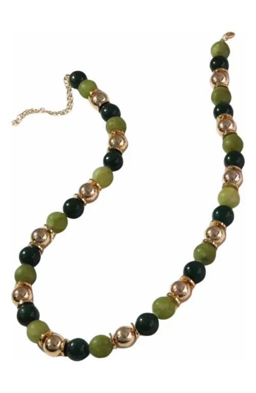 MACRAE & CO. Gilded Beaded Necklace With Earthy Stones - Green