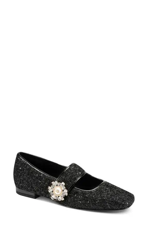 Karl Lagerfeld Paris Isabelle Mary Jane Ballet Flat With Embellished Tweed - Black
