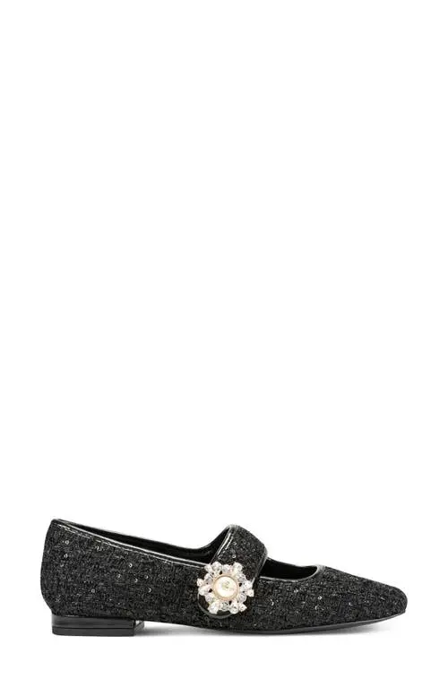 Karl Lagerfeld Paris Isabelle Mary Jane Ballet Flat With Embellished Tweed - Black
