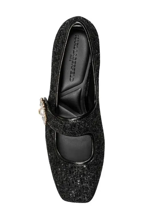 Karl Lagerfeld Paris Isabelle Mary Jane Ballet Flat With Embellished Tweed - Black