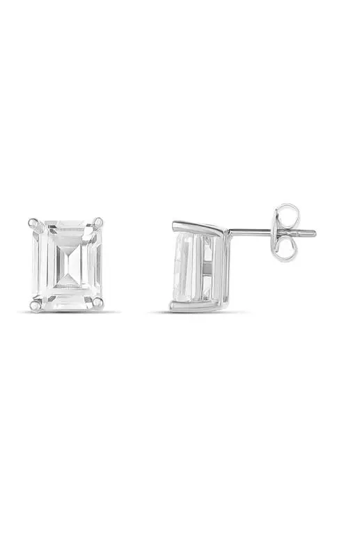 SHYMI Emerald Cut Prong Set Stud Earrings - Silver