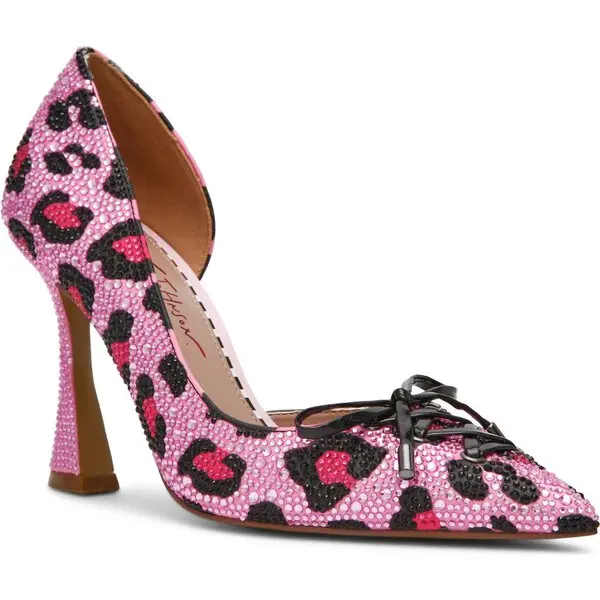 Betsey Johnson Delta D'orsay Pumps With Crystal Embellishments - Pink Leopard