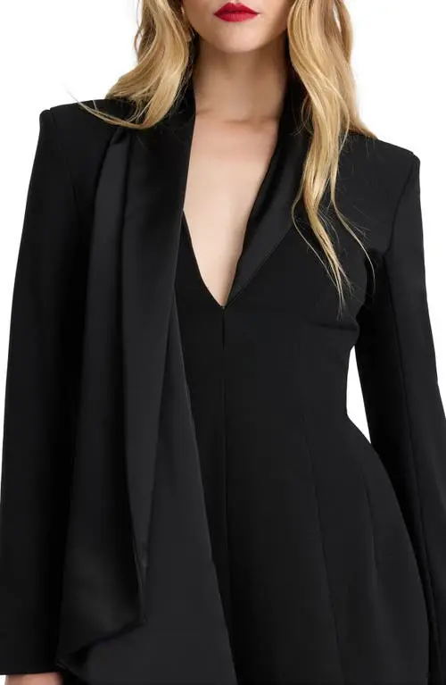 Bardot Sonia Pleated Shawl Collar Long Sleeve Minidress