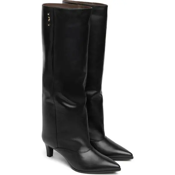 NEROGIARDINI Knee High Suede Boots With Kitten Heel And Pointed Toe - Black