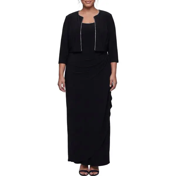 Alex Evenings Empire Waist Matte Jersey Gown With Jacket - Black