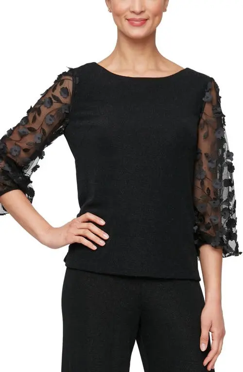 Alex Evenings Metallic 3d Embroidered Top