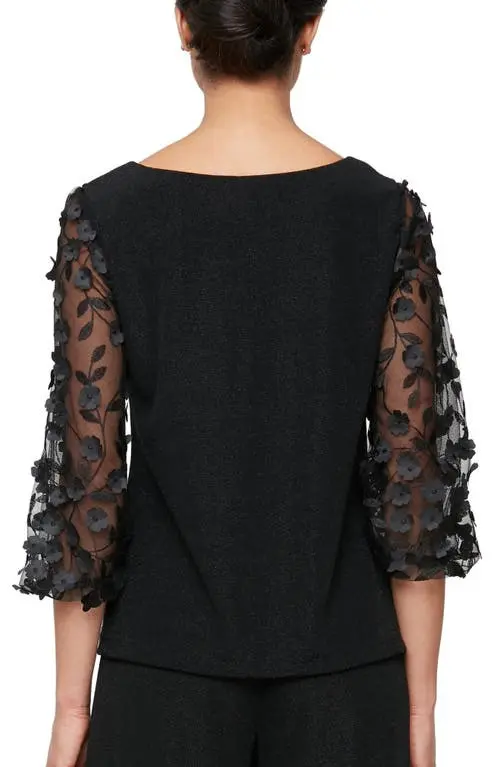 Alex Evenings Metallic 3d Embroidered Top