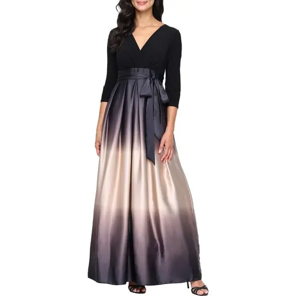 SL FASHIONS Jersey Bodice Ombré Satin A-line Gown