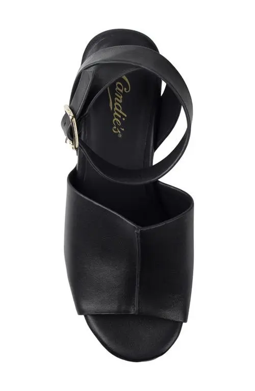CANDIE'S Jackson Ankle Strap Platform Wedge Sandal - Blklt