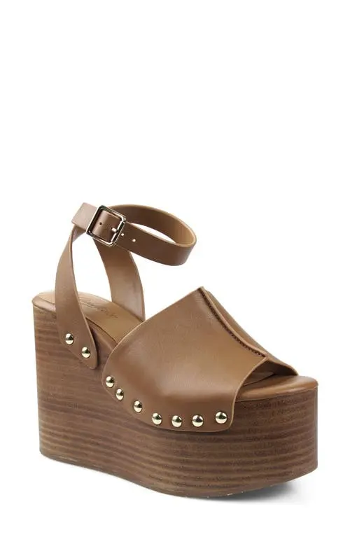 CANDIE'S Jackson Ankle Strap Platform Wedge Sandal - Tanlt