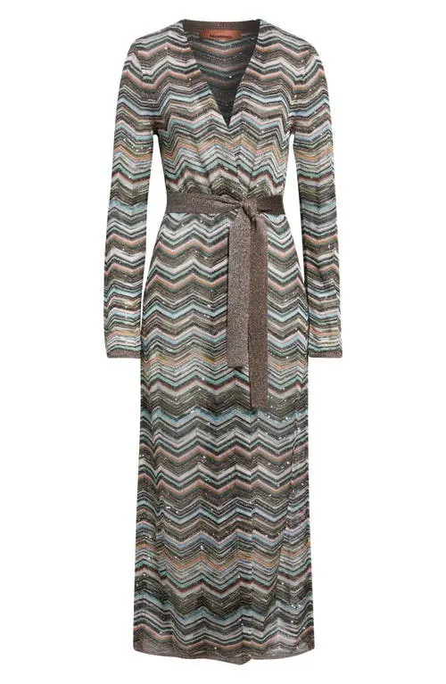 Missoni Belted Sequin Metallic Zigzag Maxi Cardigan