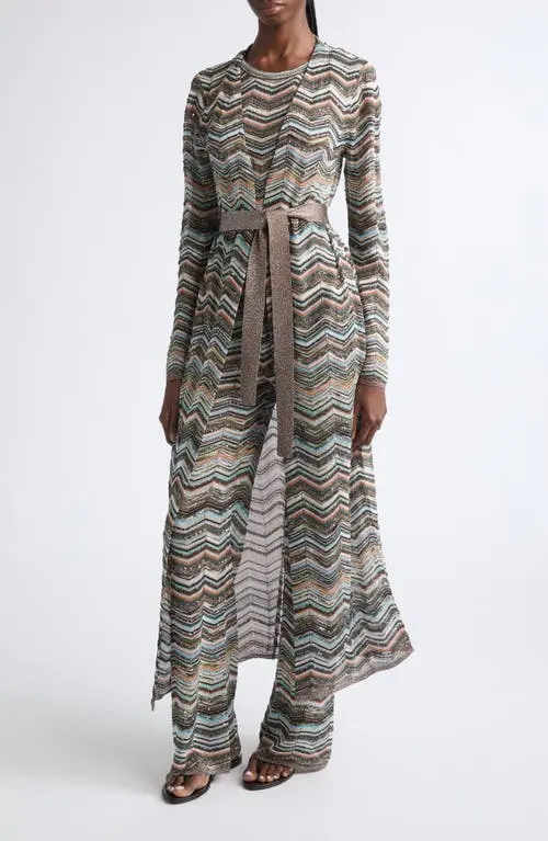 Missoni Belted Sequin Metallic Zigzag Maxi Cardigan - Smspo