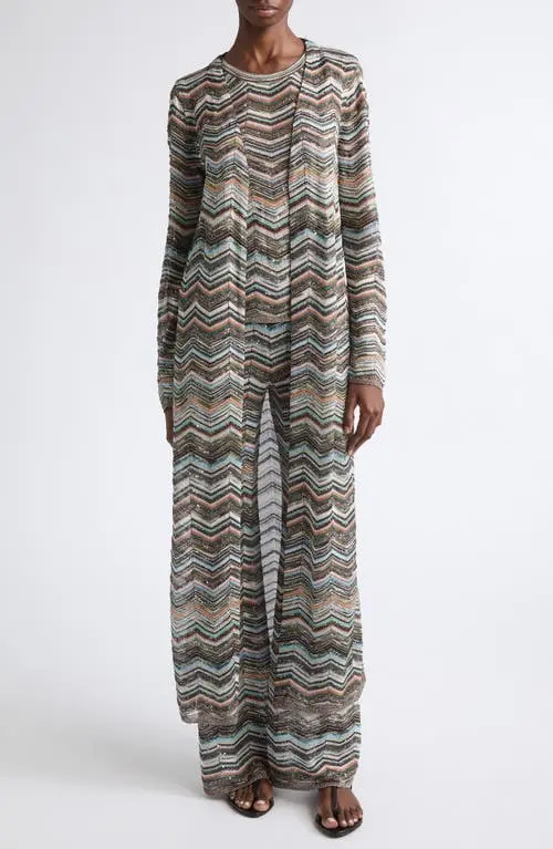 Missoni Belted Sequin Metallic Zigzag Maxi Cardigan - Smspo