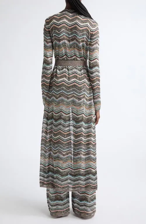 Missoni Belted Sequin Metallic Zigzag Maxi Cardigan - Smspo