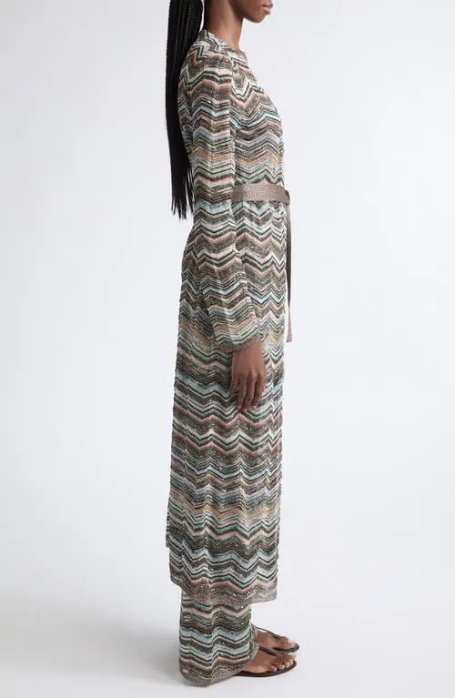 Missoni Belted Sequin Metallic Zigzag Maxi Cardigan - Smspo