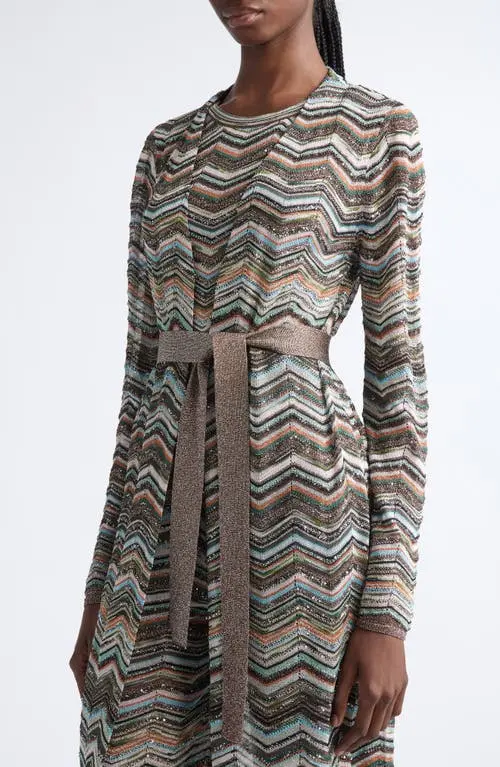 Missoni Belted Sequin Metallic Zigzag Maxi Cardigan - Smspo