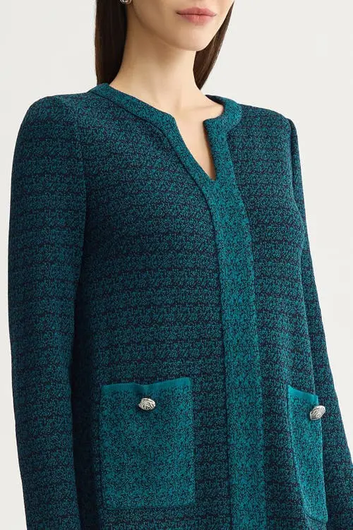 Ming Wang Split V Neck Jacquard Knit Dress