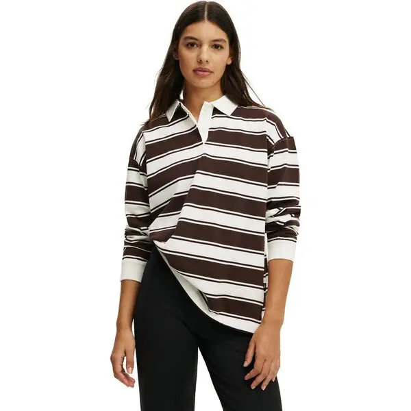 Cotton:on Active Rugby Jersey - Coconut Milk Ruby Stripe