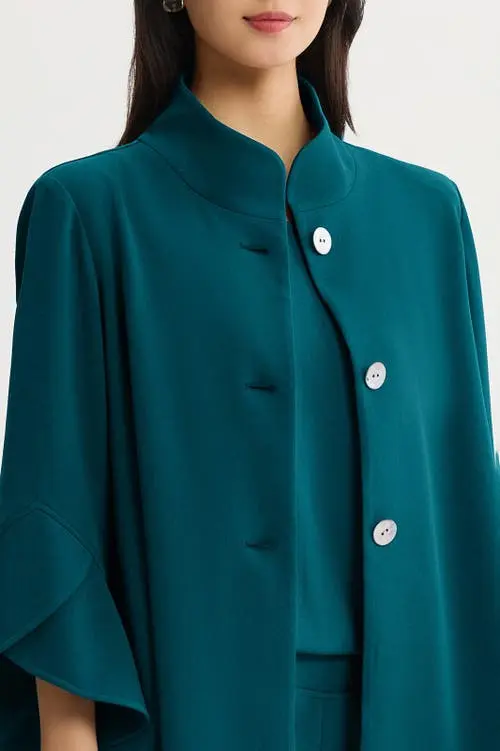Ming Wang Button Front Bell Sleeve Deco Crepe Jacket