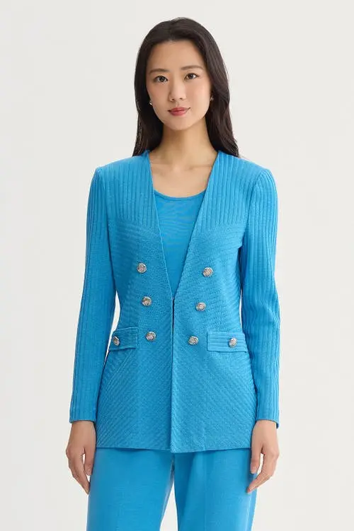 Ming Wang Textured Tonal Knit Double-breasted Jacket