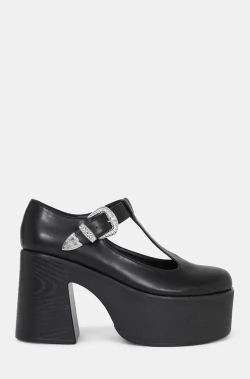DISTURBIA Renaissance Mary Jane Block Heels With Buckle Detailing