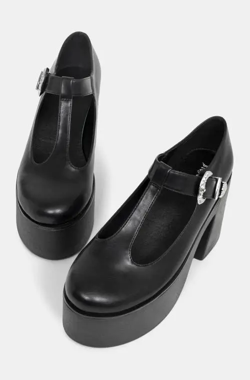 DISTURBIA Renaissance Mary Jane Block Heels With Buckle Detailing