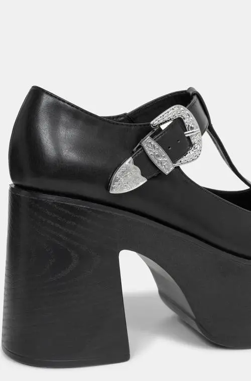 DISTURBIA Renaissance Mary Jane Block Heels With Buckle Detailing