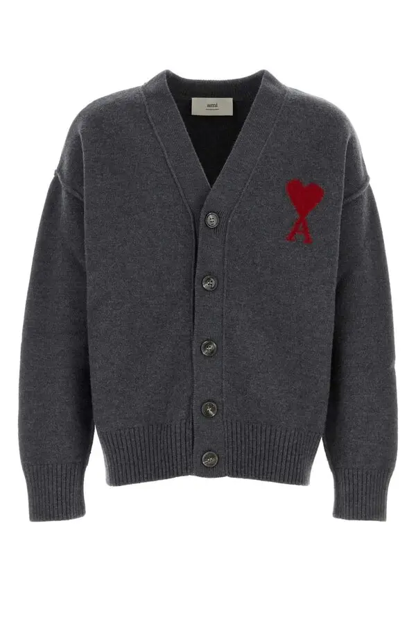 AMI Paris Dark Grey Wool Cardigan