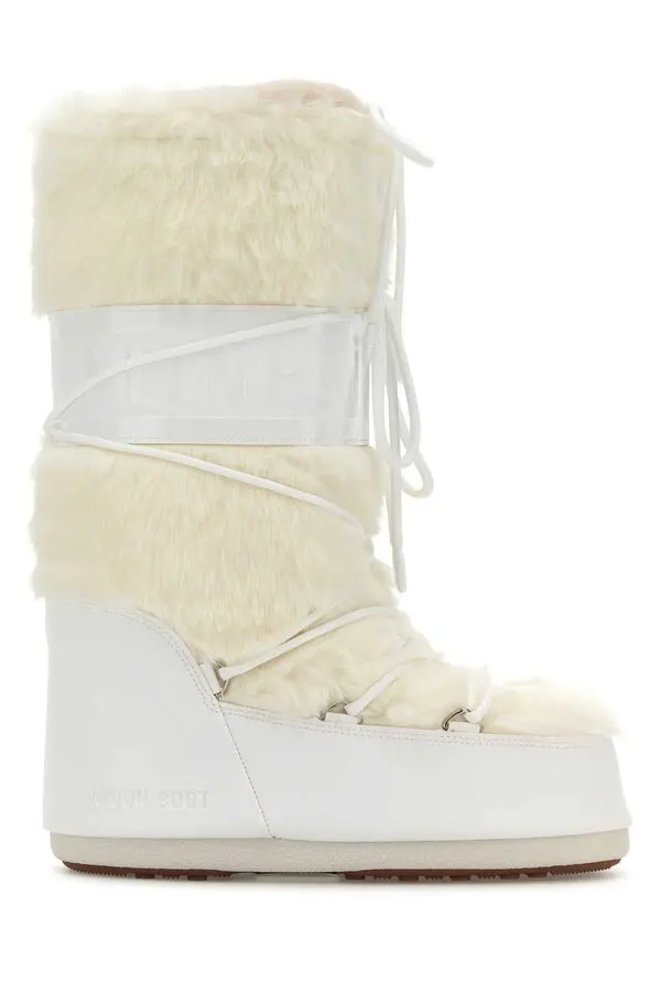 Moon Boot Eco Fur And Synthetic Leather" Icon Boots - White