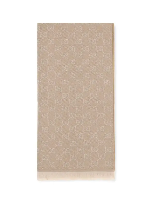 Gucci Gg Supreme Embroidered Wool Scarf - Cream