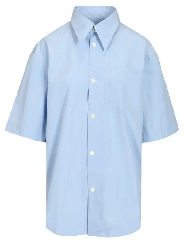 AMI Paris Short-sleeved Poplin Shirt - Blue