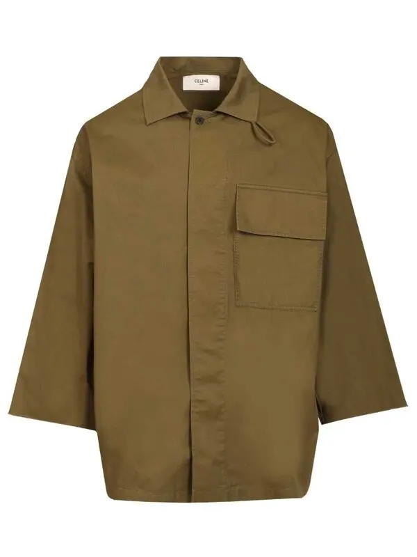 Celine Oversized Shirt In Cotton And Linen Twill - Green