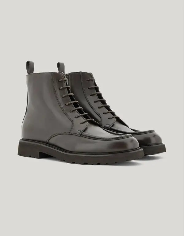 Canali Leather Combat Boots With Eva Sole