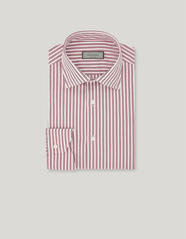 Canali And Burgundy Cotton Double-striped Regular-fit Shirt